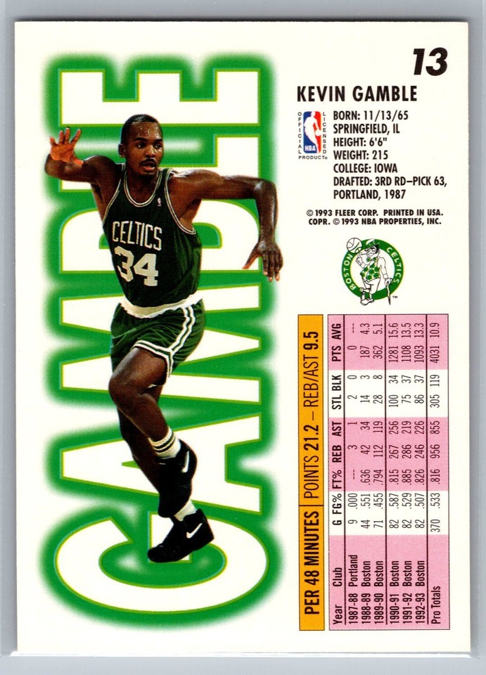 Kevin Gamble 1993-94 Fleer BASKETBALL #13 Boston Celtics | eBay