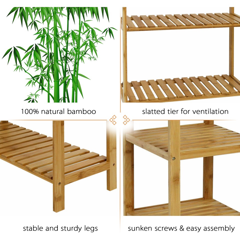 3 Tiers Bamboo Shelf Entryway Storage Shoe Rack Plant Holder Kitchen ...