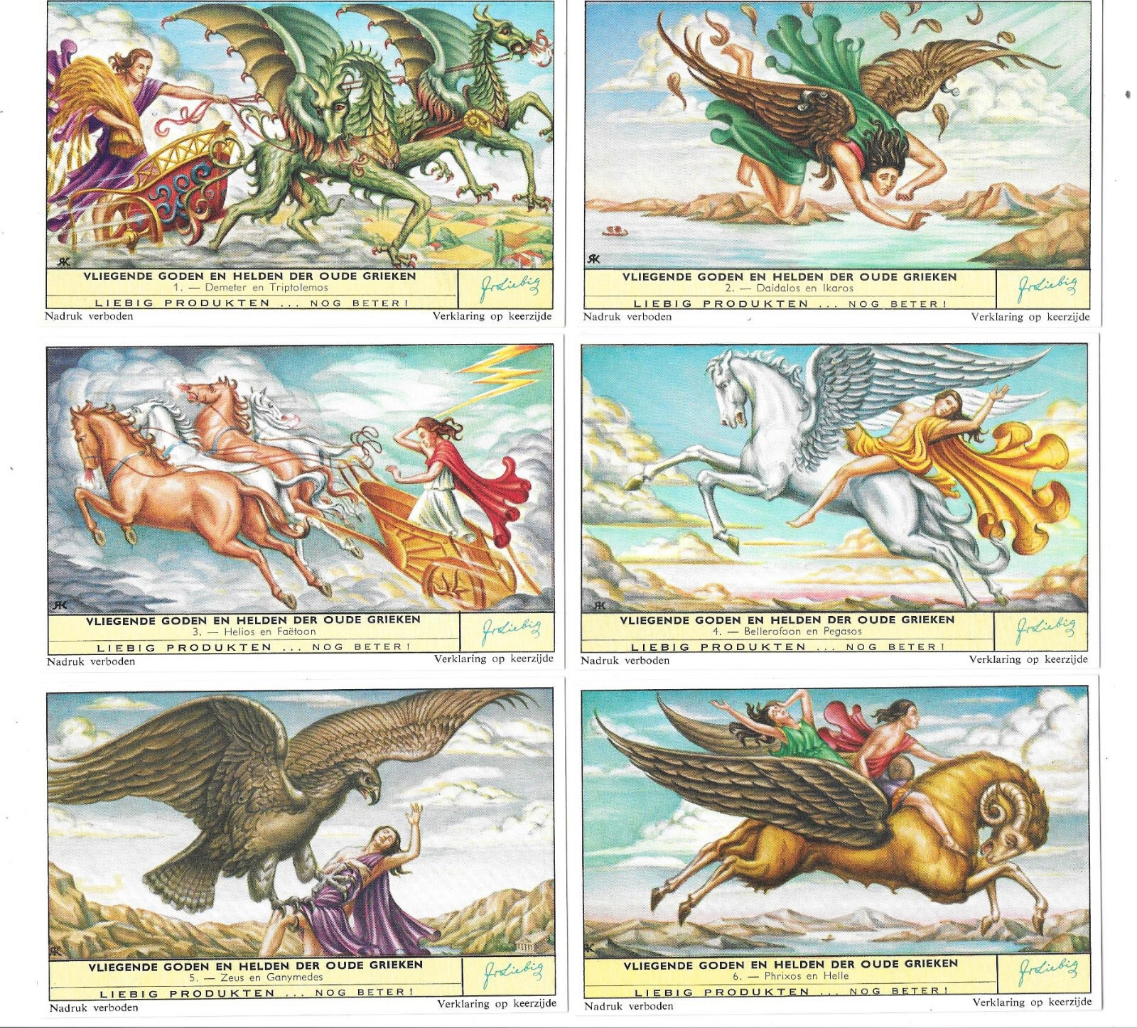 LIEBIG TRADE CARDS, GODS AND FLYING HEROES OF ANCIENT GREECE 1961 Set ...