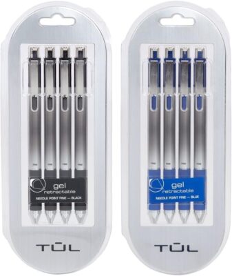 TUL Retractable Gel Pens 0.5mm Needle Point Fine, Black/Blue Bundle (2 ...