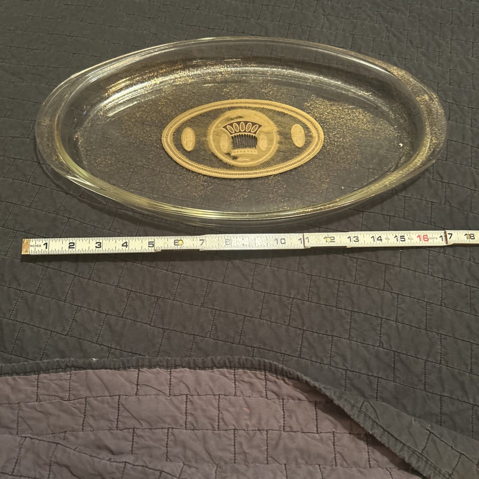 Vintage Culver Pyrex 1233 Glass Platter Serving Dish Turquoise Gold MCM ...