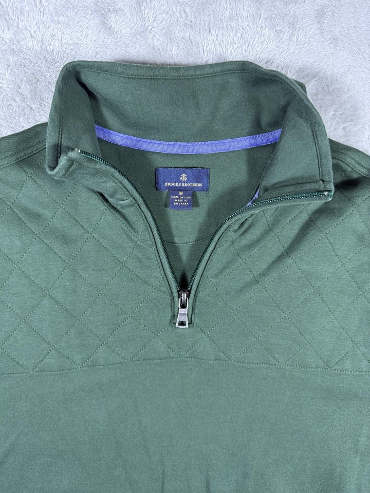 Brooks Brothers Sweater Mens Medium Green 1/4 Zip Mock Neck Quilted ...