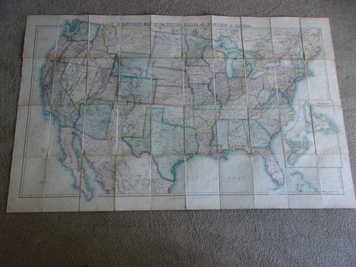 Large 38 X62 Stanford's Sectional Wall Map Of The United States Of ...