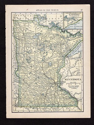 Antique 1909 Map:Minnesota showing Native-American Reservations and on ...