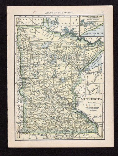 Antique 1909 Map:Minnesota showing Native-American Reservations and on ...