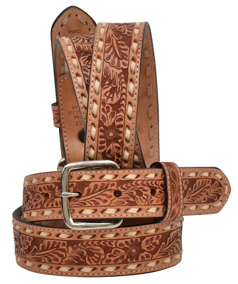 3D BELT CO ~ Tooled BUCKSTITCH Leather ~Youth WESTERN Cowboy Kid Boy ...