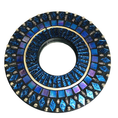 Hand-made Dibbits Mirror Blue Glass Mosaic Metal Round Original Art 10 ...