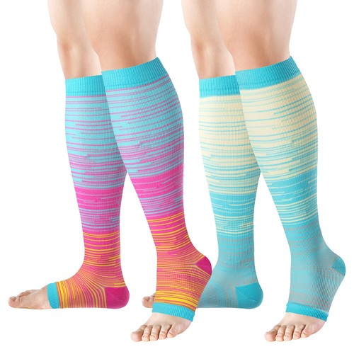 Toeless Compression Socks for Women&Men-2 Pairs Open Toe Compression ...