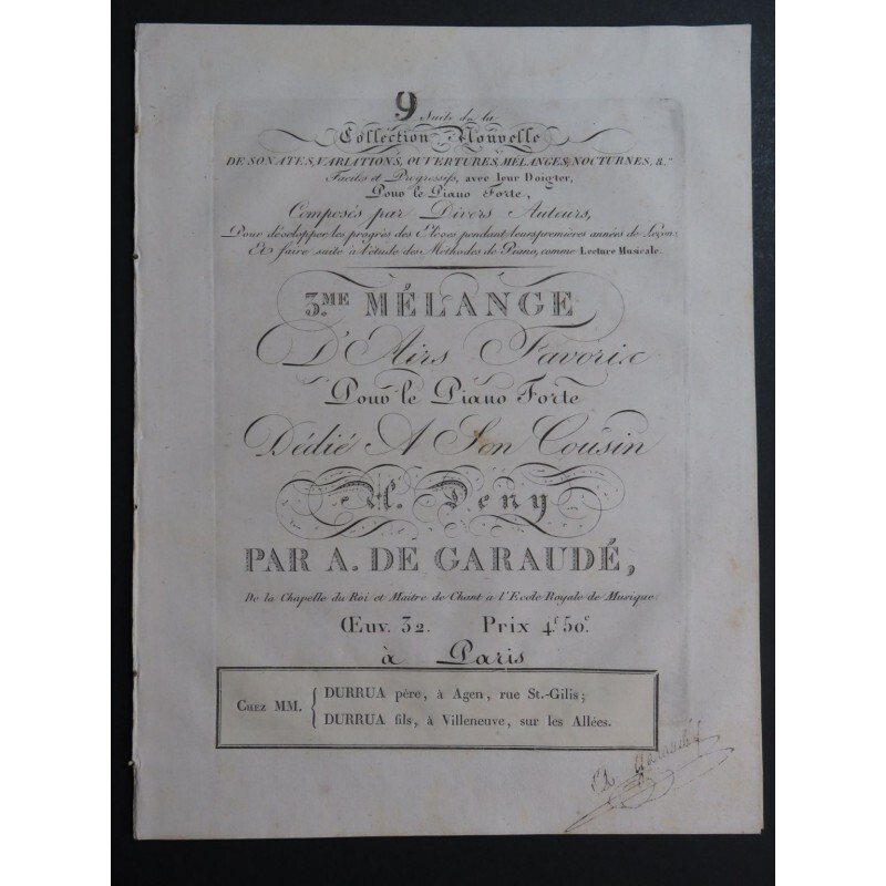 From Garaudé Alexis Mix No 3 Favorite Airs op 32 Piano ca1810 | eBay