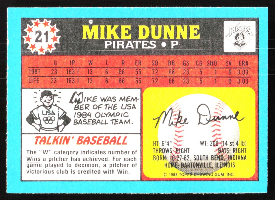 1988 Topps UK Minis Mike Dunne #21 Pittsburgh Pirates Baseball Card | eBay