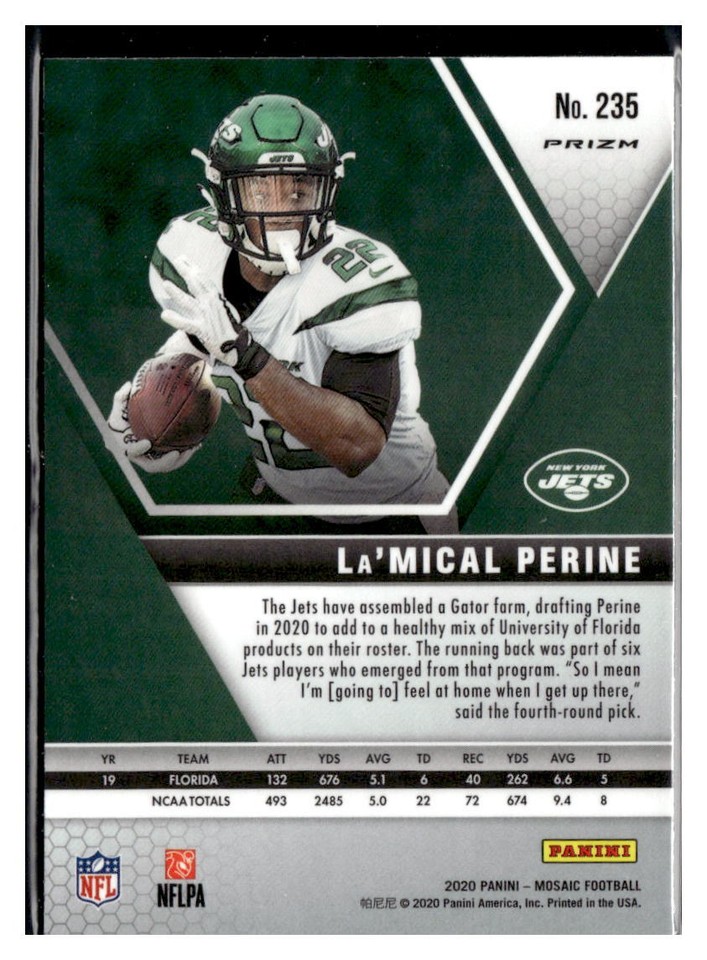 2020 Panini Mosaic #235 La'Mical Perine Blue Reactive Prizm RC Jets | eBay