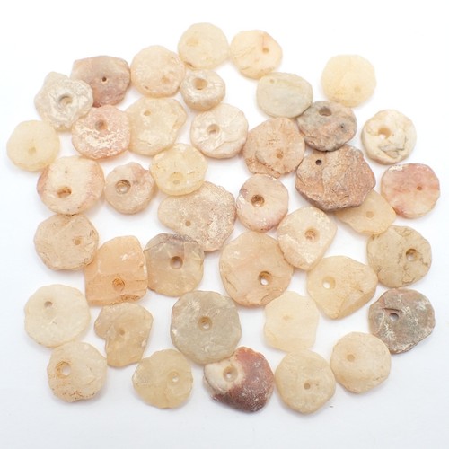 40 pcs ancient NEOLITHIC QUARTZ stone disc beads old African trade ...