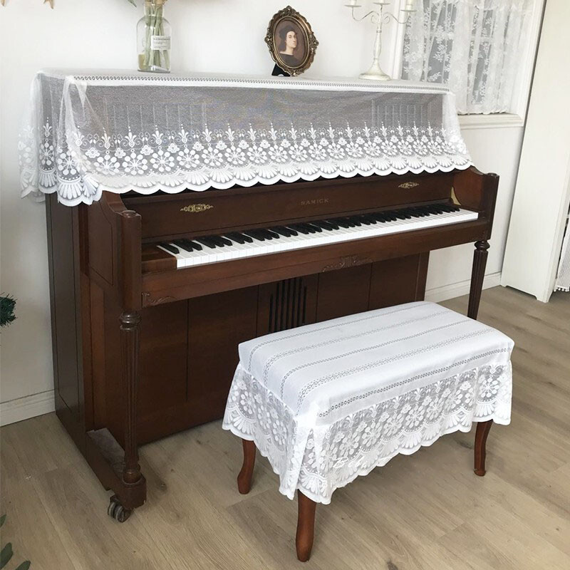 Piano Cover Cloth White Fabric Decorative Dust-proof for Upright Piano ...