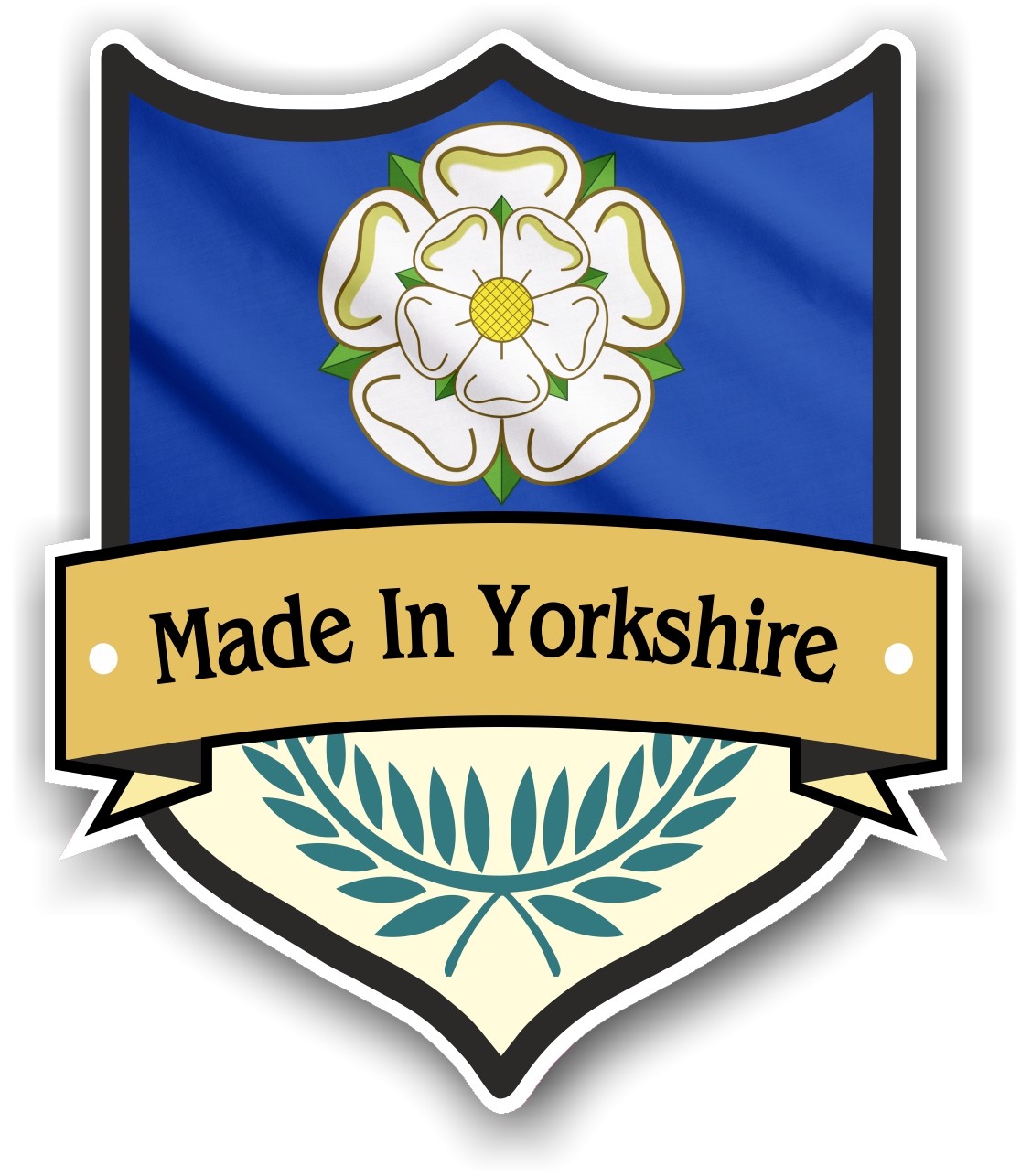 MADE IN YORKSHIRE Shield design with York county Flag vinyl car sticker ...