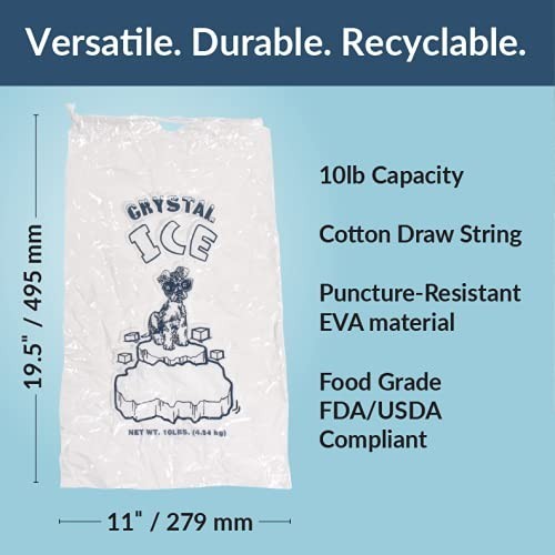 Pack of 500 Heavy-Duty Drawstring Ice Bags - 10 lb Capacity, Eco ...