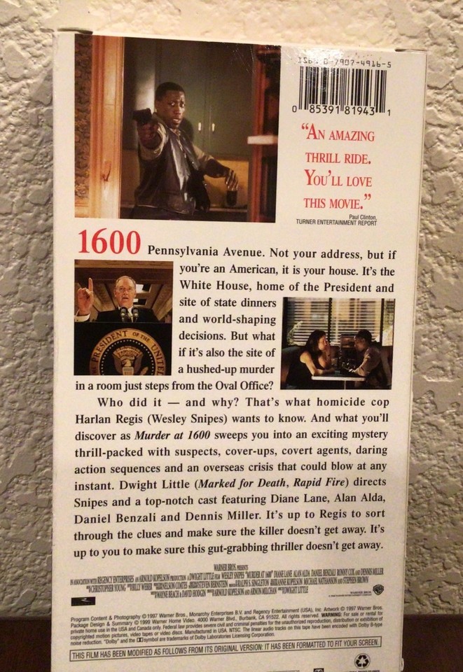 Warner Bros. MURDER AT 1600 VHS, 1997, Starring: Wesley Snipes, Diane ...