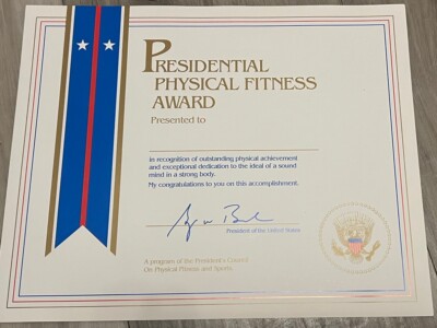 Presidential Physical Education Fitness Award Certificate George Bush ...