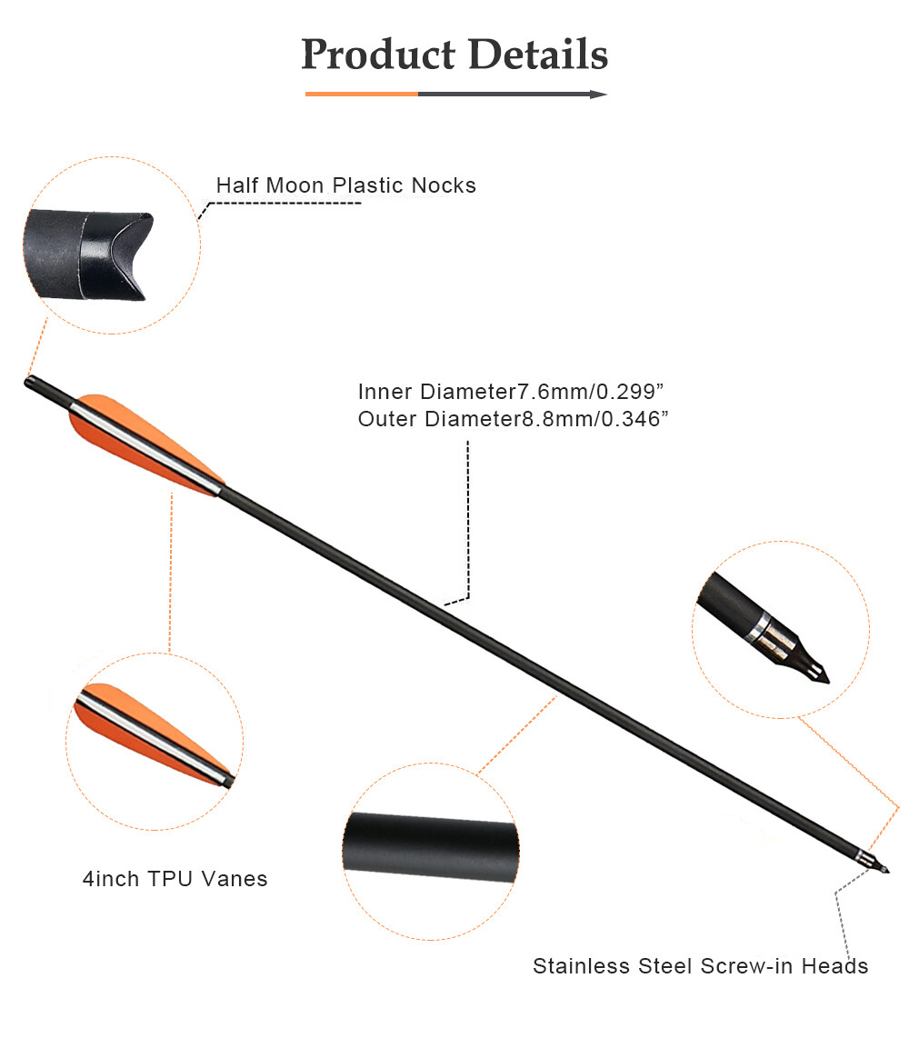 20 inch Crossbow Bolts OD8.8mm Archery Hunting Carbon Arrows with Half ...