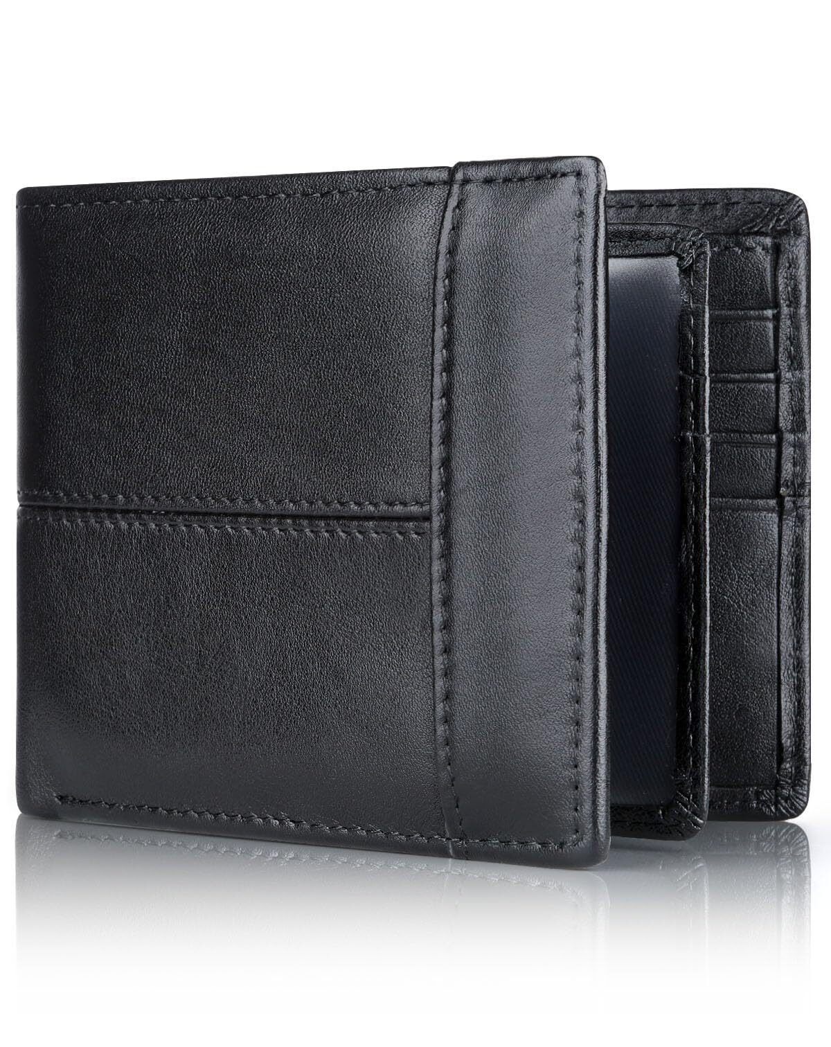 Mens Rfid Blocking Leather Wallets for Men Bifold with 1 ID Window 16 ...