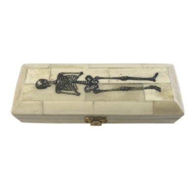 6-1/2" Skeleton-on-Coffin Black Engraved Scrimshaw Bone Box Postage ...