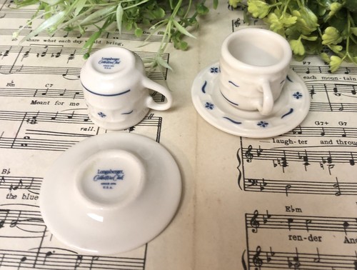 Longaberger Collector's Club Miniature 2 Cups & 2 Saucers Mini Blue USA ...