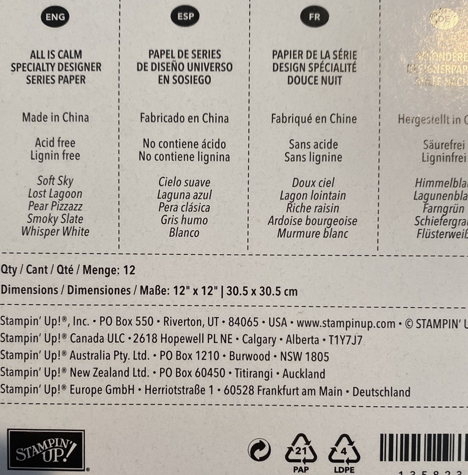 LOT of 8 Stampin Up 12x12 Designer Series Paper DSP 12 sheets Per Pack ...