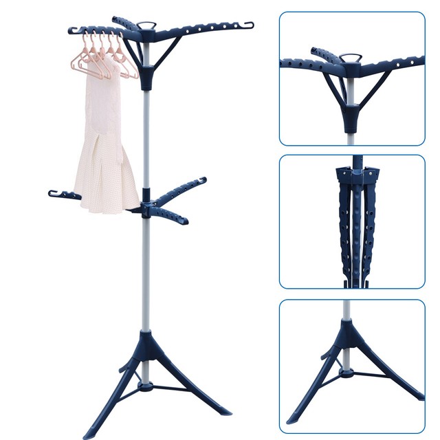 Folding Clothes Drying Rod Laundry Room Expandable Air Dry Holder 2 ...