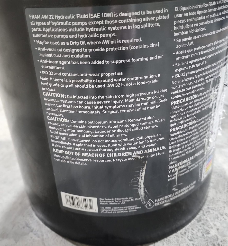 FRAM F932-05 HYDRAULIC FLUID AW 32 ~ 5 GALLONS | eBay