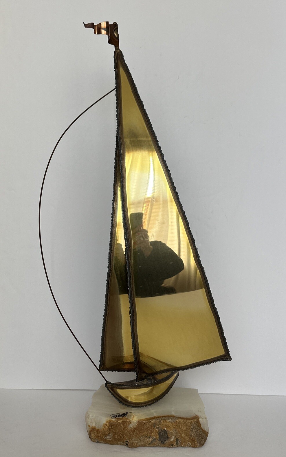 VTG Tall DeMott Brass Sailboat Metal on Stone Sculpture Mid Century ...