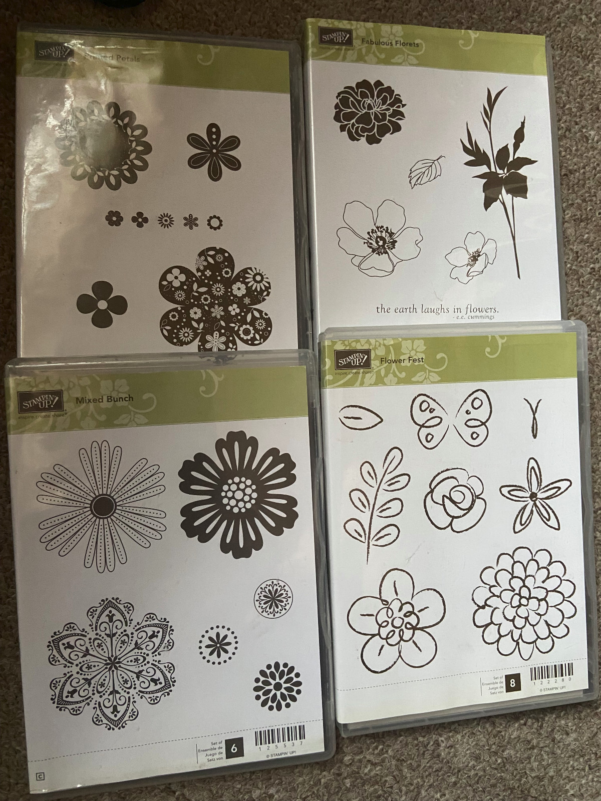 Stampin Up! 4 Rubber Stamp Sets Flower Fest, Fabulous Florests, Petals ...