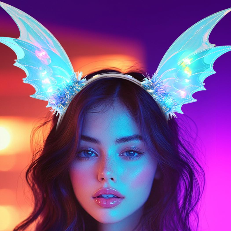Light up Bat Wing Headband Glowing Halloween Hair Accessories for Women ...