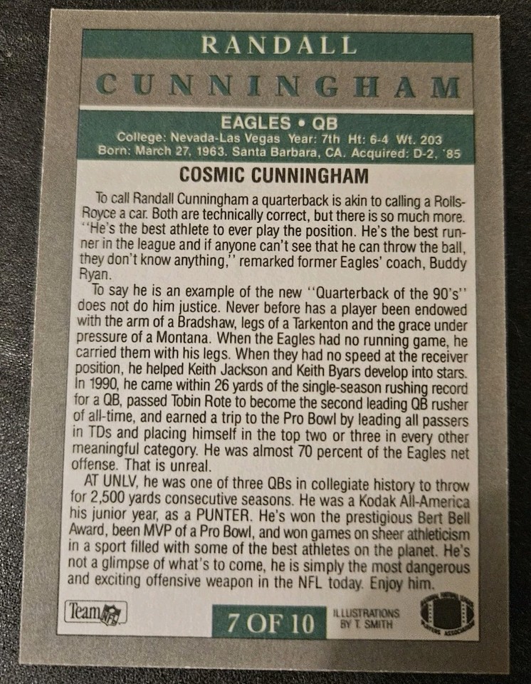 PRO-VISION 1991 FLEER Randall Cunningham INSERT FREE SHIPPING | eBay UK