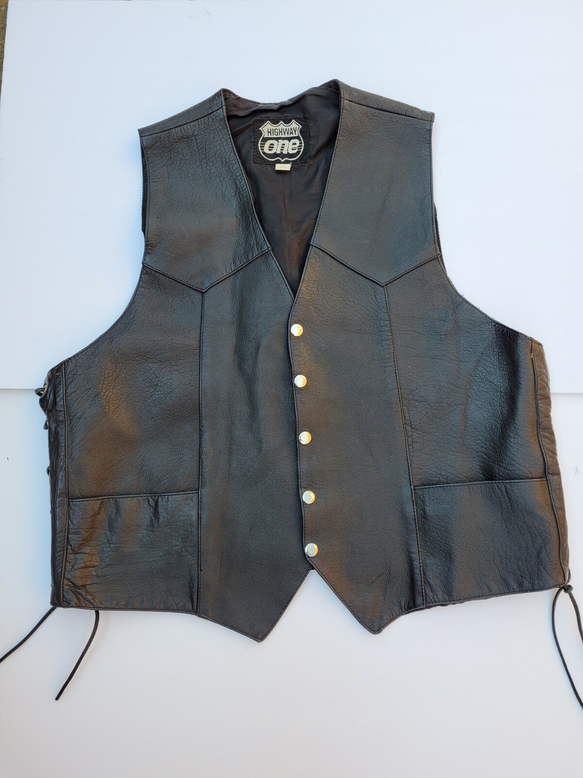 Highway One Leather Motorcycle Vest Snap Front Lace U… - Gem