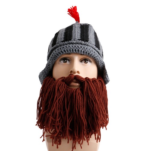 Cosplay Tassel Roman Knight Knit Helmet Men Caps Winter Warm Beard Hats ...