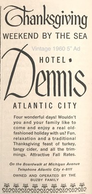 Hotel Dennis Atlantic City NJ Thanksgiving PRINT AD 1960 Vintage 5 ...