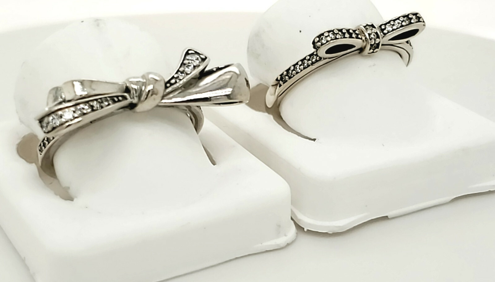 Pandora 925 silver 190906cz 197232cz Bow design ring stack band many ...