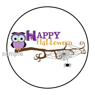 30 HAPPY HALLOWEEN OWL ENVELOPE SEALS LABELS STICKERS 1.5" ROUND FAVORS ...
