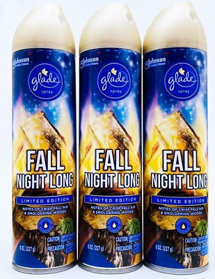 3 Glade FALL NIGHT LONG Air Freshener Room Spray 8 oz Eliminate Odors ...