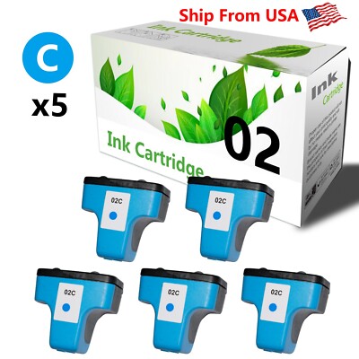 (5PK, Cyan) 02 02XL Ink Cartridge for PhotoSmart 3108 3110 3310 Printer ...