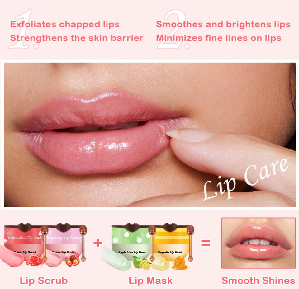 4 Pcs Bee Lip Balm Honey Pot Lip Mask & Lip Scrub Set, Honey Strawberry ...
