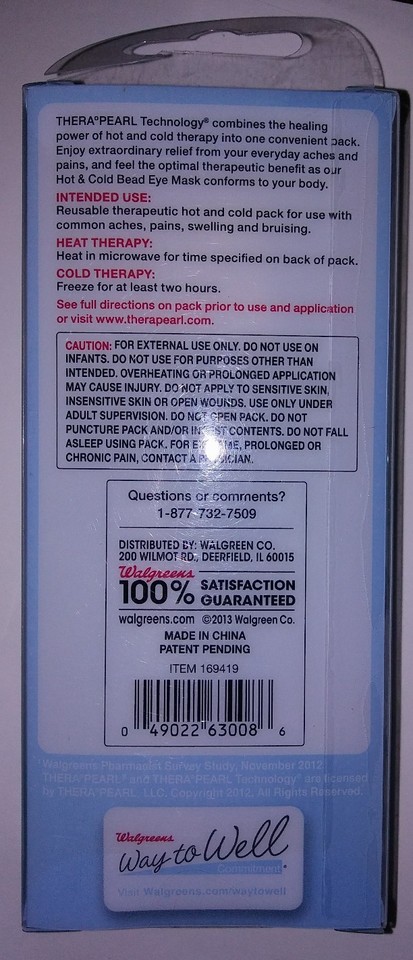 WALGREENS HOT & COLD BEADED EYE MASK REUSABLE-NEW IN BOX | eBay