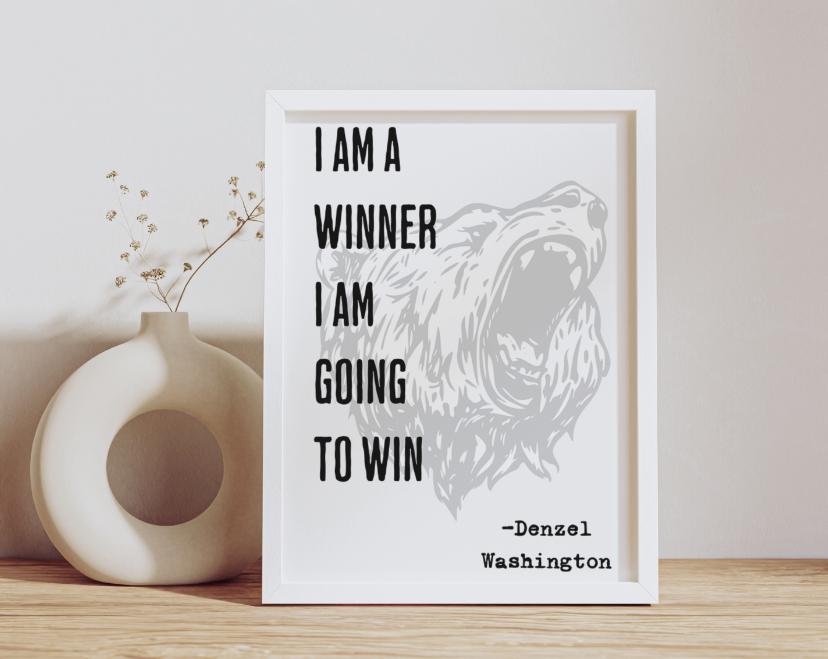 Inspirational Denzel Washington Quote Wall Art, I Am A Winner, Office ...