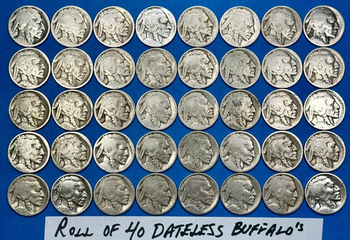 Buffalo Nickels Roll Lot of 40 DATELESS NO DATE Buffalo Nickels ~ NO ...
