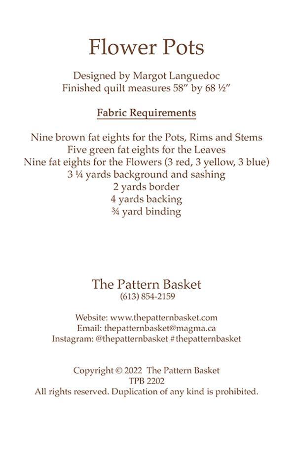 Quilt Pattern FLOWER POTS Moda THE PATTERN BASKET Fat Eighth Quarter ...