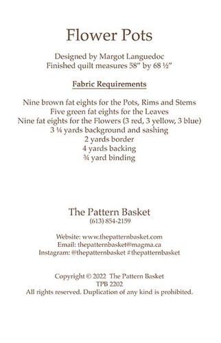 Quilt Pattern FLOWER POTS Moda THE PATTERN BASKET Fat Eighth Quarter ...