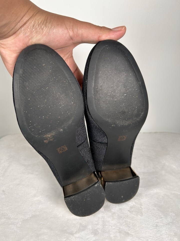 Anne Klein Haedyn Black Gold Rhinestone Embellished Block-Heel Pumps ...