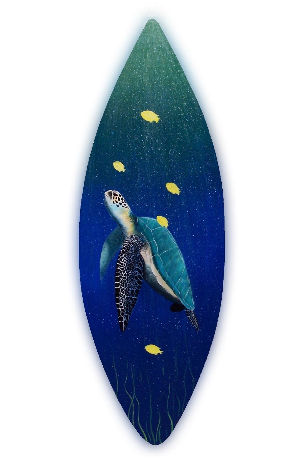 Sea Turtle yellow fish hand painted handcrafted wooden surfboard wall ...