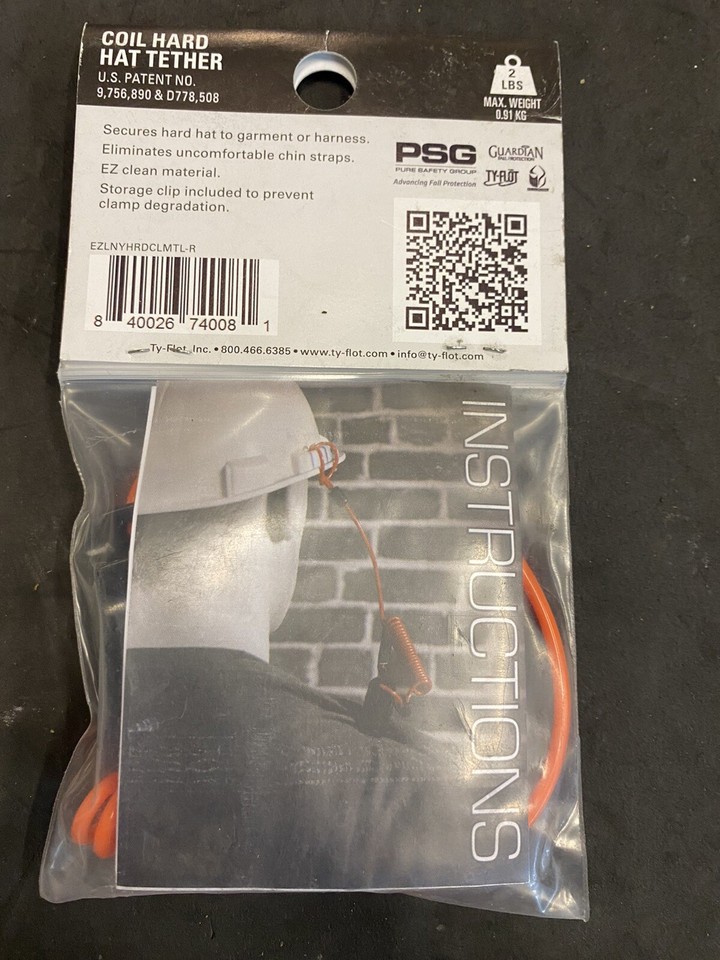 Stronghold EZLNYHRDCLMTL-R Hard Hat Coil Tether With Inspection Sleeve ...