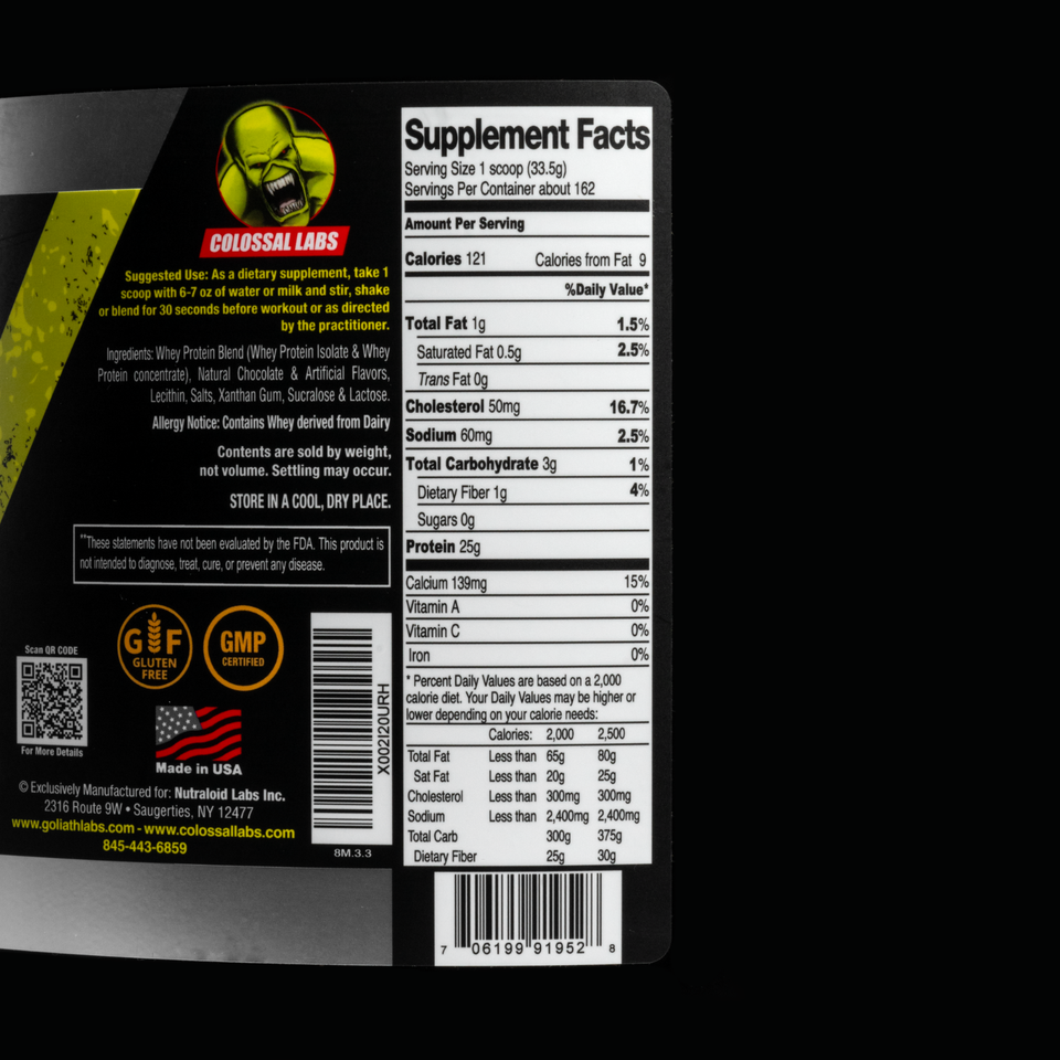 Colossal Labs Whey Protein Powder 12lb 162 Servings Muscle Mass Gain ...