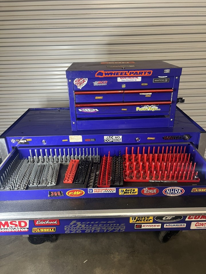 MATCO TOOL BOX CUSTOM 25” DEPTH ROLLAWAY BLUE-RED-YELLOW 12 SHELF PLUS ...
